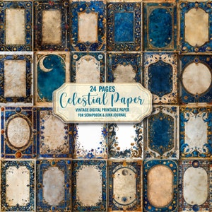 Celestial Digital Paper, 24 Printable Pages, Vintage Ephemera Scrapbook ...