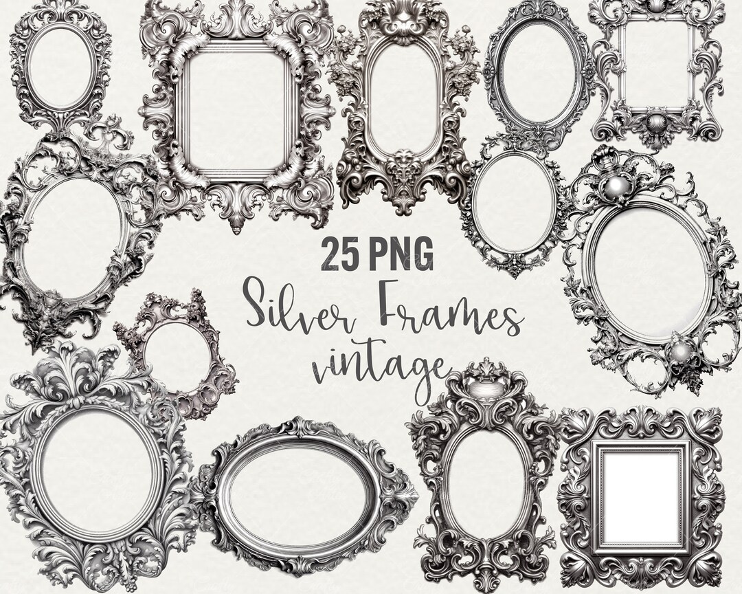 Silver Vintage Frames Clipart Set, Silver Ornament Frame Bundle 25 Png ...