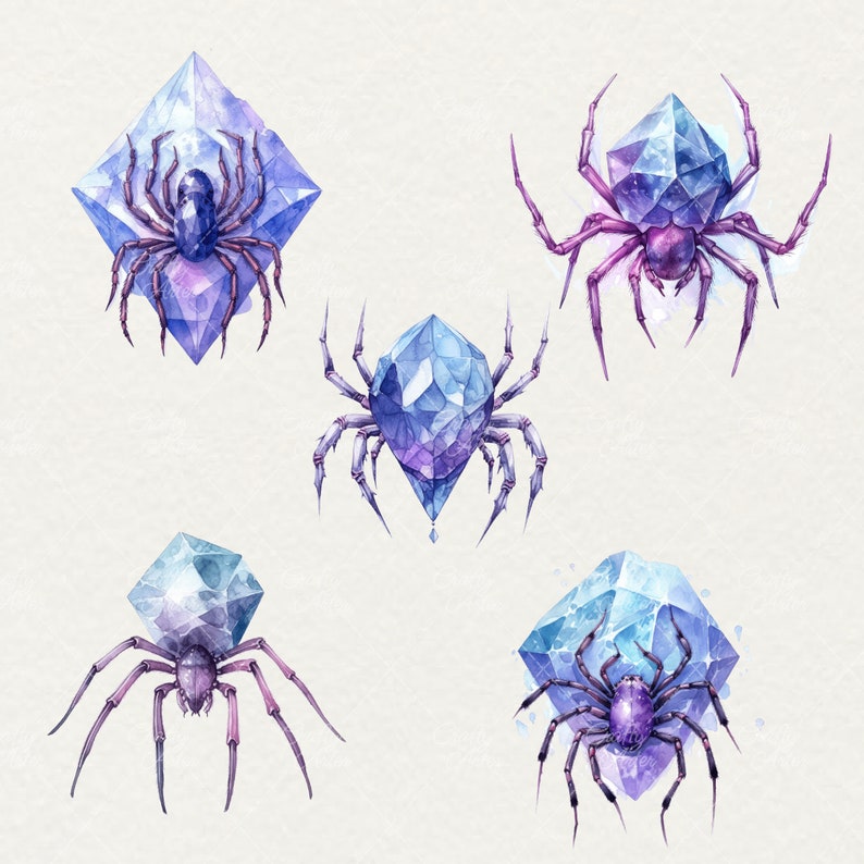 Watercolor Crystal Spider Clipart: Halloween Graphics (20 PNG) - Etsy
