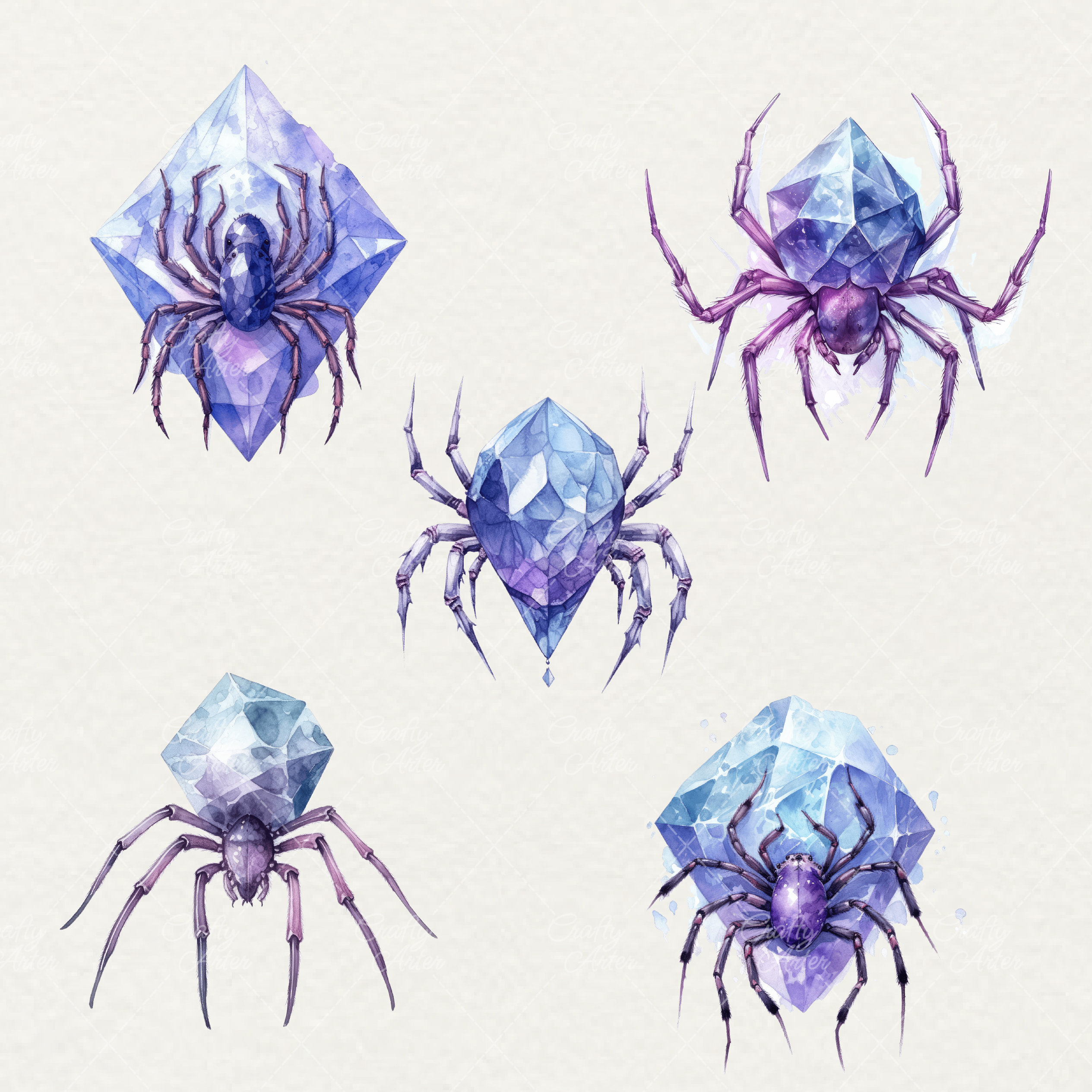 Watercolor Crystal Spider Clipart: Halloween Graphics (20 PNG) - Etsy