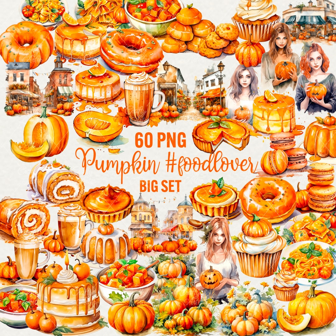 Watercolor Pumpkin Food Clipart: Autumn Illustrations (60 PNG) - Etsy