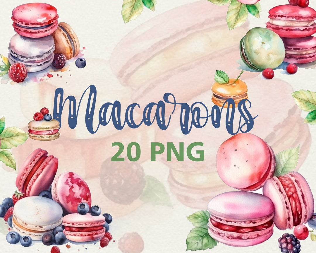 Watercolor Macarons Set 20png, Pink Macaroons, Digital Art Download ...