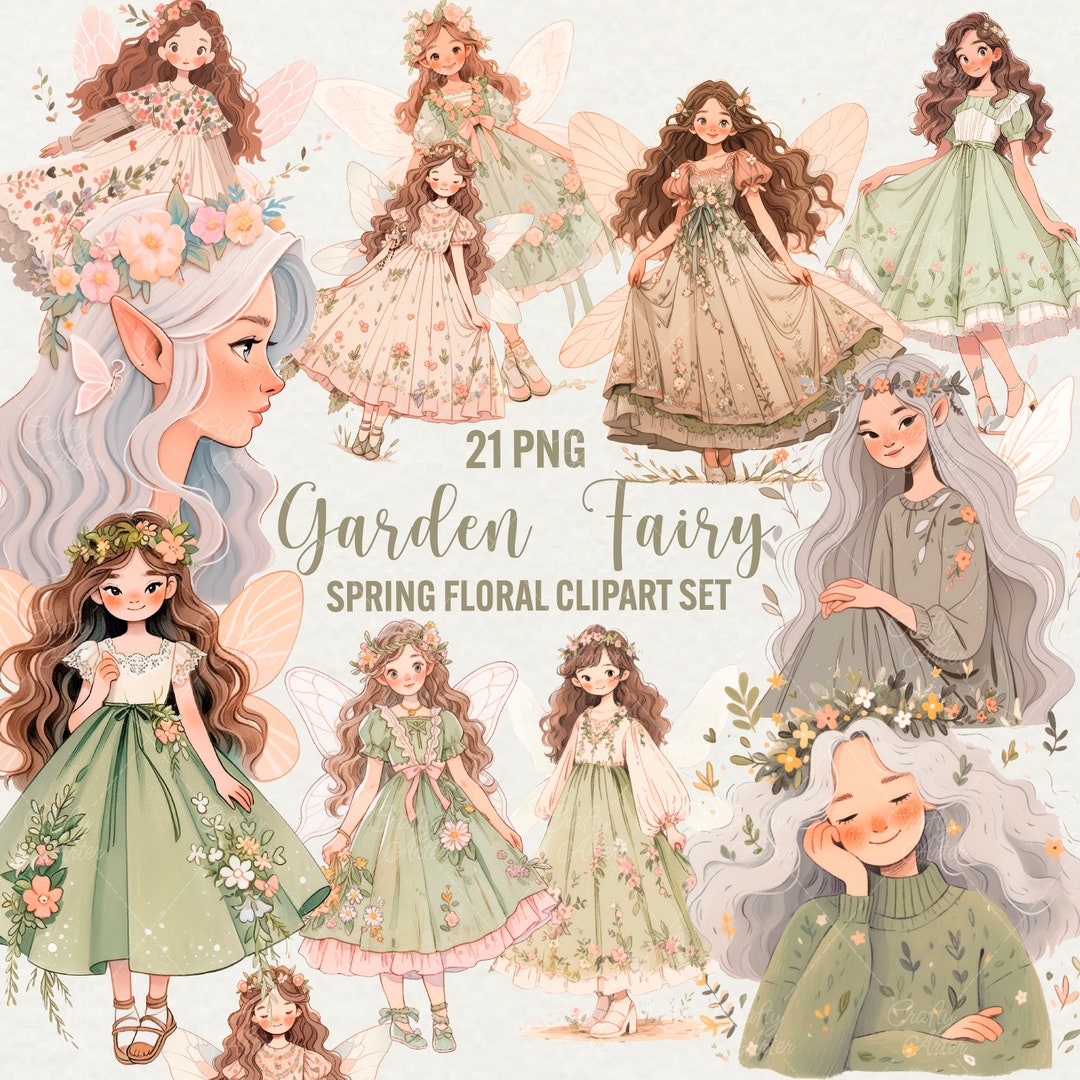 Watercolor Garden Fairy Clipart, 21 Png Spring Floral Fairies, Fantasy ...