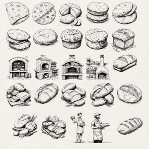Bread Line Art Clipart, 92 Png Bakery Line Drawing Graphics, Artisan ...