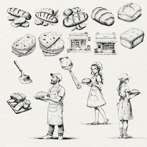 Bread Line Art Clipart, 92 Png Bakery Line Drawing Graphics, Artisan ...