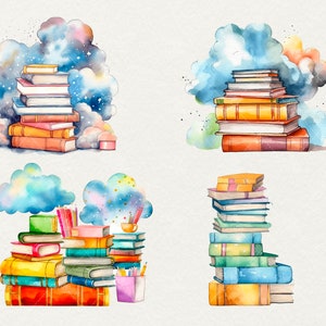 Watercolor School Books Clipart, Back to School Books Clipart ...