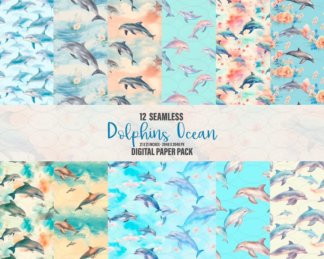 Ocean Dolphin Digital Paper, Ocean Dolphins Background Paper Texture ...