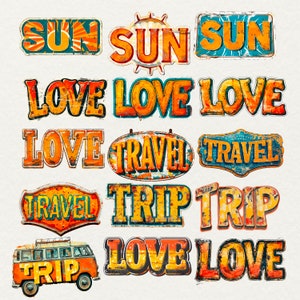 Vintage Summer Sign Clipart, 39 Png Summer Digital Stickers, Retro ...
