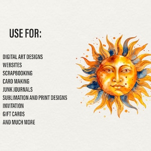 Watercolor Celestial Sun Clipart, 20 PNG Magic Sun Fantasy Clipart ...