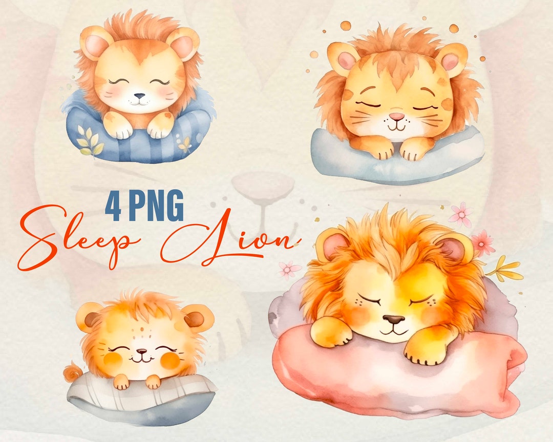 Cute Lion Watercolor Clipart Lion Baby Sleep 4 PNG, Lion Stickers ...