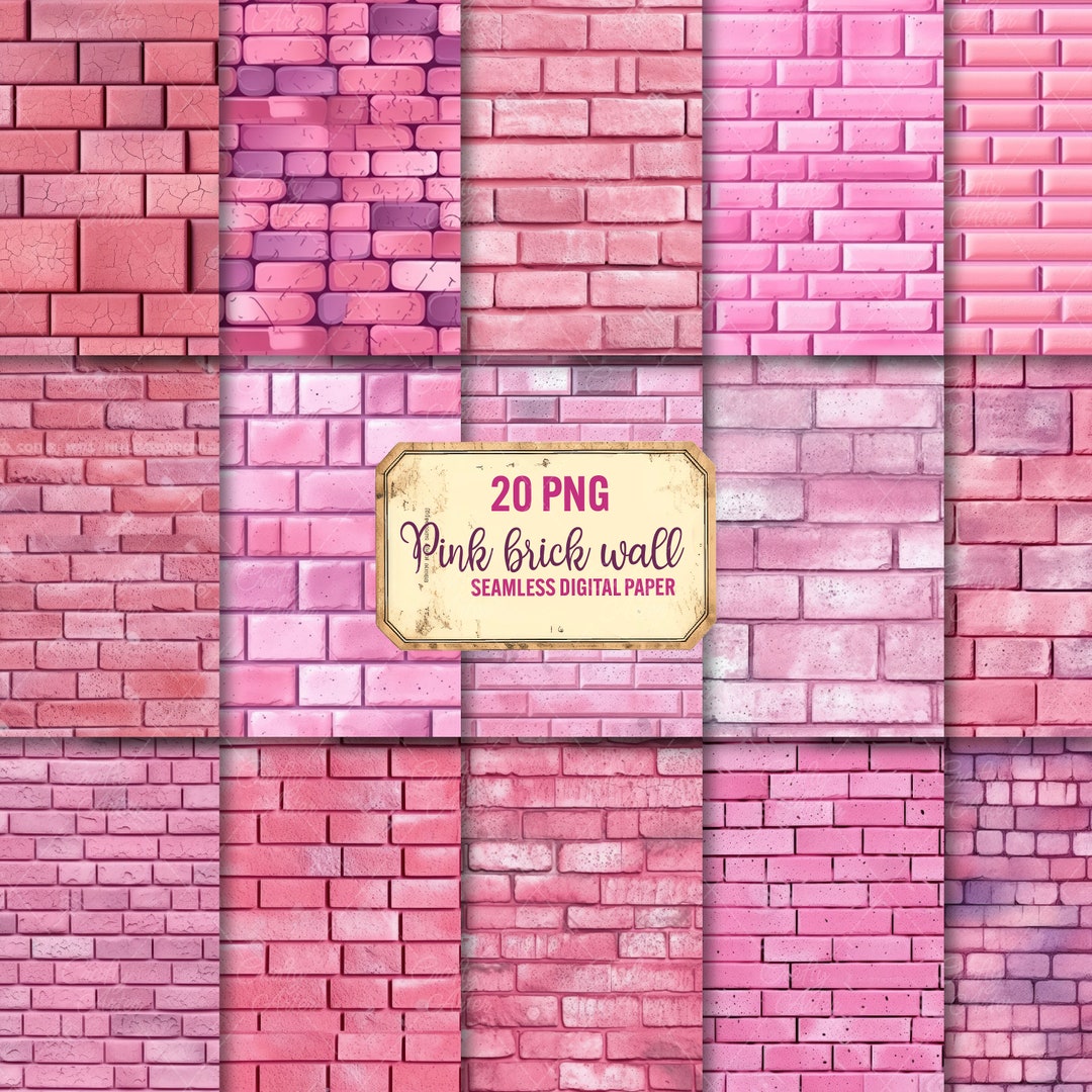 Pink Brick Wall Seamless Pattern, 20 PNG Bricks Digital Paper, Brick ...