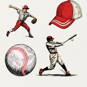 Vintage Baseball Clipart Bundle: Retro Sports Illustrations (PNG, SVG ...