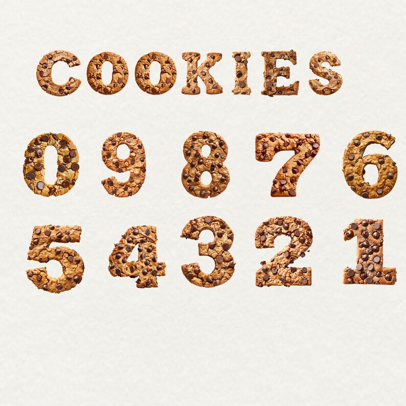 Cookie Alphabet Clipart: 38 PNG Chocolate Chip Letters (digital ...