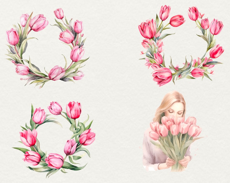Watercolor Pink Tulips Clipart 27 PNG Watercolor Tulips - Etsy