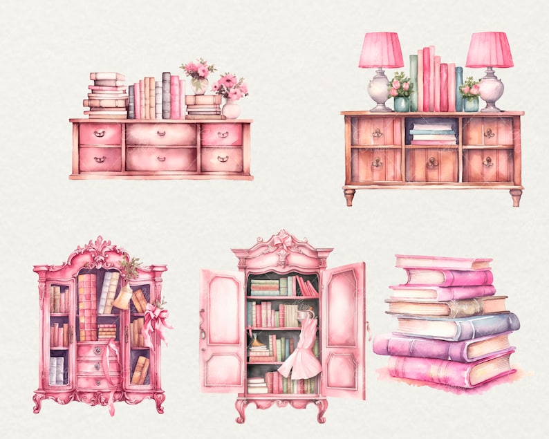 Watercolor Pink Book Clipart 30 PNG Pastel School Books - Etsy