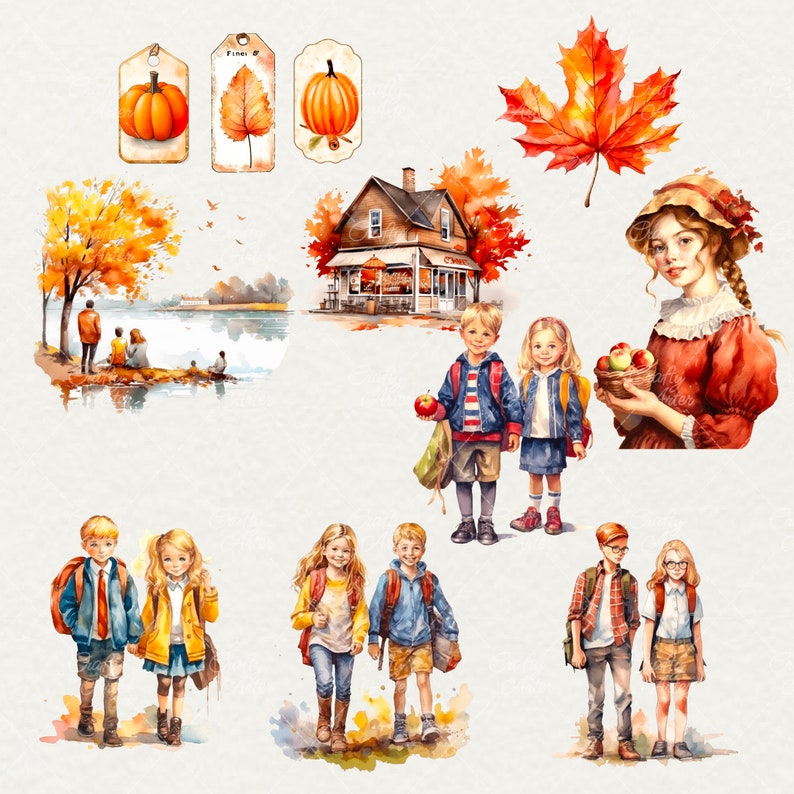 Watercolor Autumn Clipart: 42 PNG Fall Illustrations (commercial Use ...