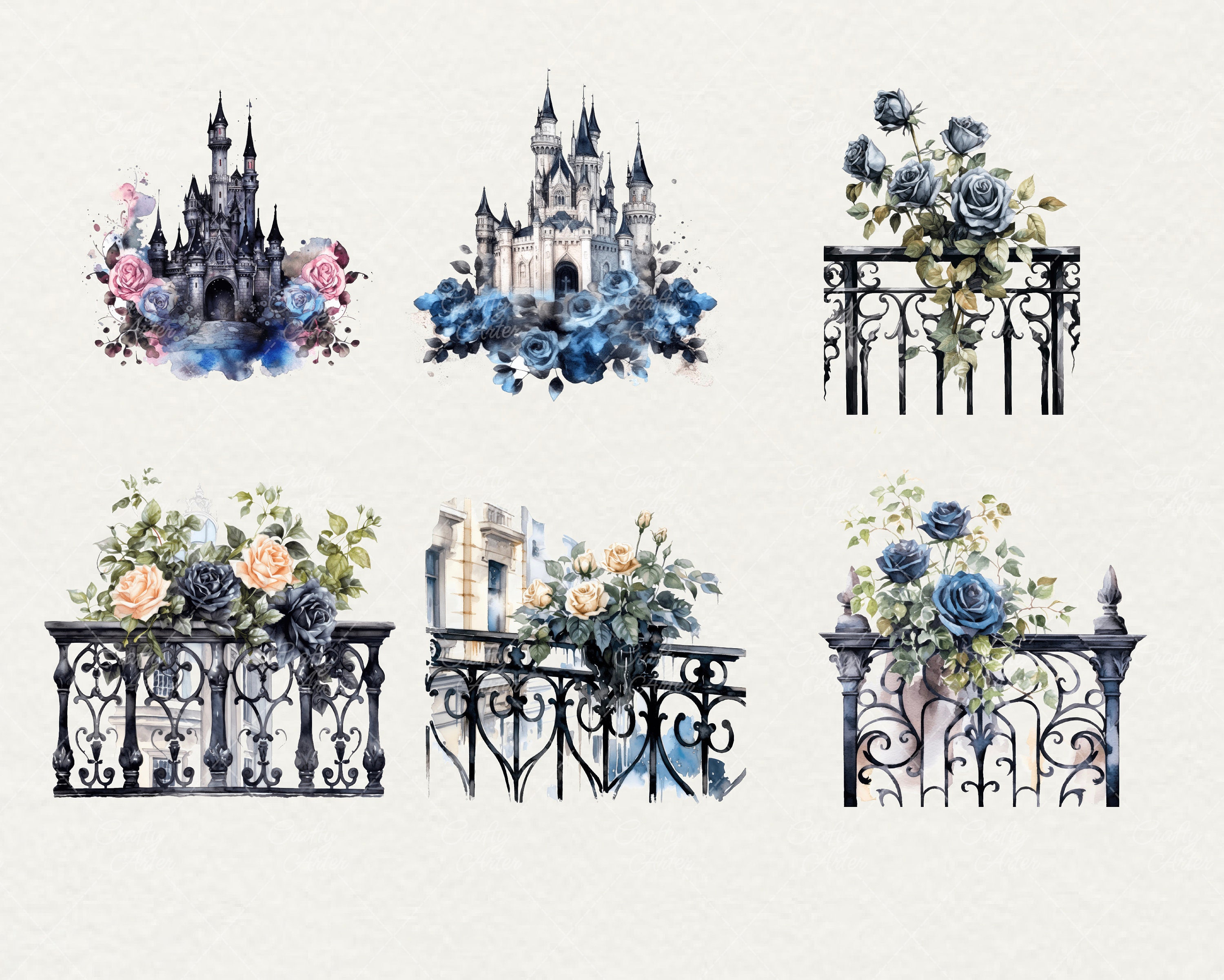 Watercolor Gothic Roses Clipart Dark Garden Fantasy - Etsy