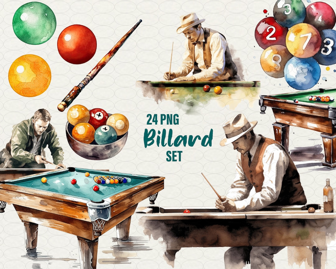 Watercolor Billiard Clipart Bundle: 24 PNG Art Images (commercial Use ...