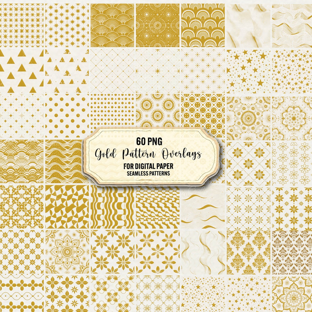 Gold Seamless Pattern, 60 Png Golden Seamless Overlays, Gold Digital ...