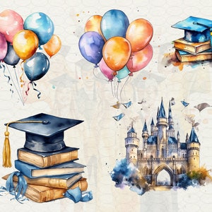 Watercolor Graduation Clipart: Student & University Illustrations (32 ...