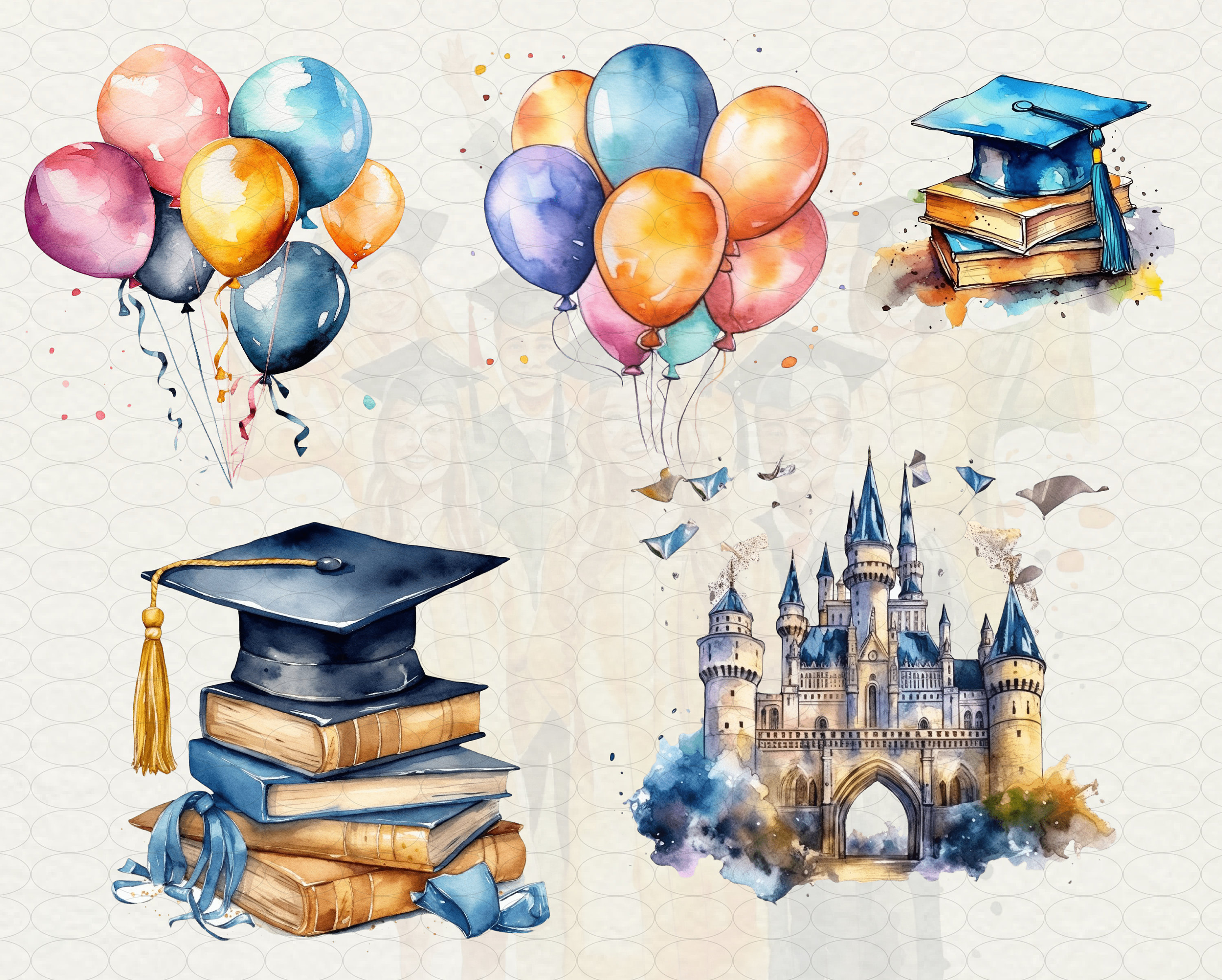 Watercolor Graduation Clipart: Student & University Illustrations (32 ...