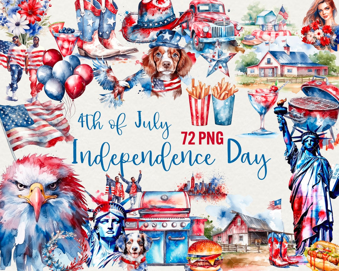 Watercolor 4 July Clipart, 71 PNG United States of America Clipart, USA ...
