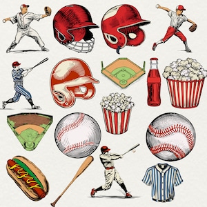 Vintage Baseball Clipart Bundle: Retro Sports Illustrations (PNG, SVG ...