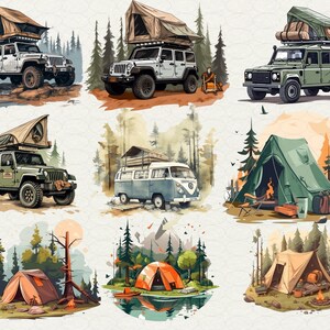 Watercolor Camping Clipart, Outdoor Camp, Bonfire, Backpack, Tent ...