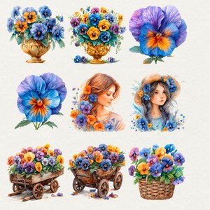 Watercolor Pansy Flower Clipart, 37 PNG Pansy Flowers, Spring Viola ...