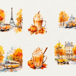 Watercolor Autumn Paris Clipart: Eiffel Tower, City Scenes (34 PNG) - Etsy