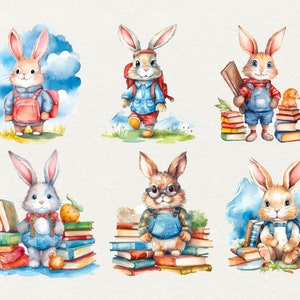 Watercolor School Bunny Clipart, Back to School Clipart Watercolor ...