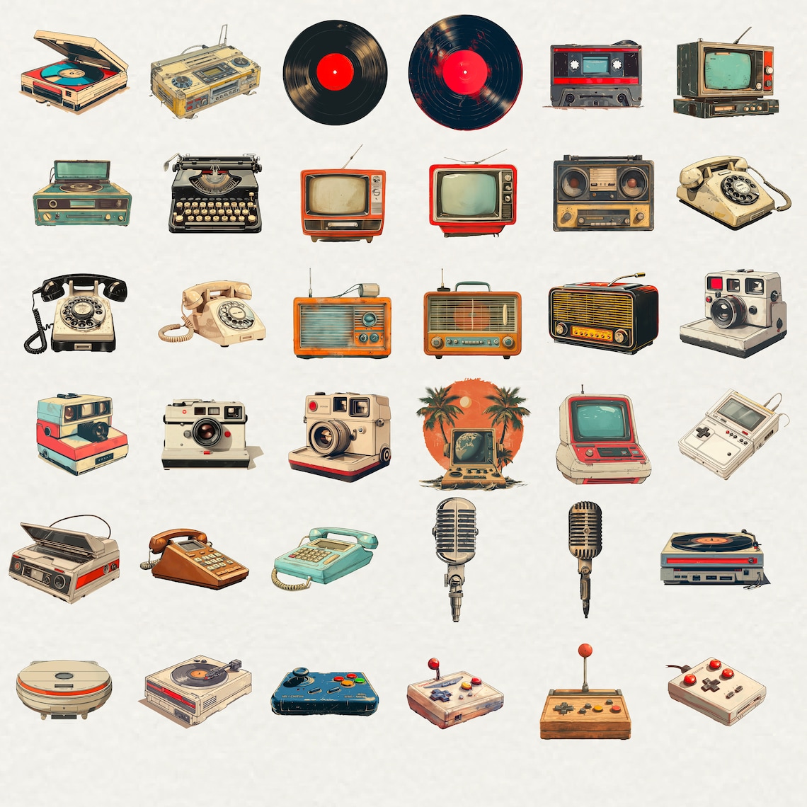 Retro Technology Clipart Bundle: 93 Vintage PNG Illustrations ...