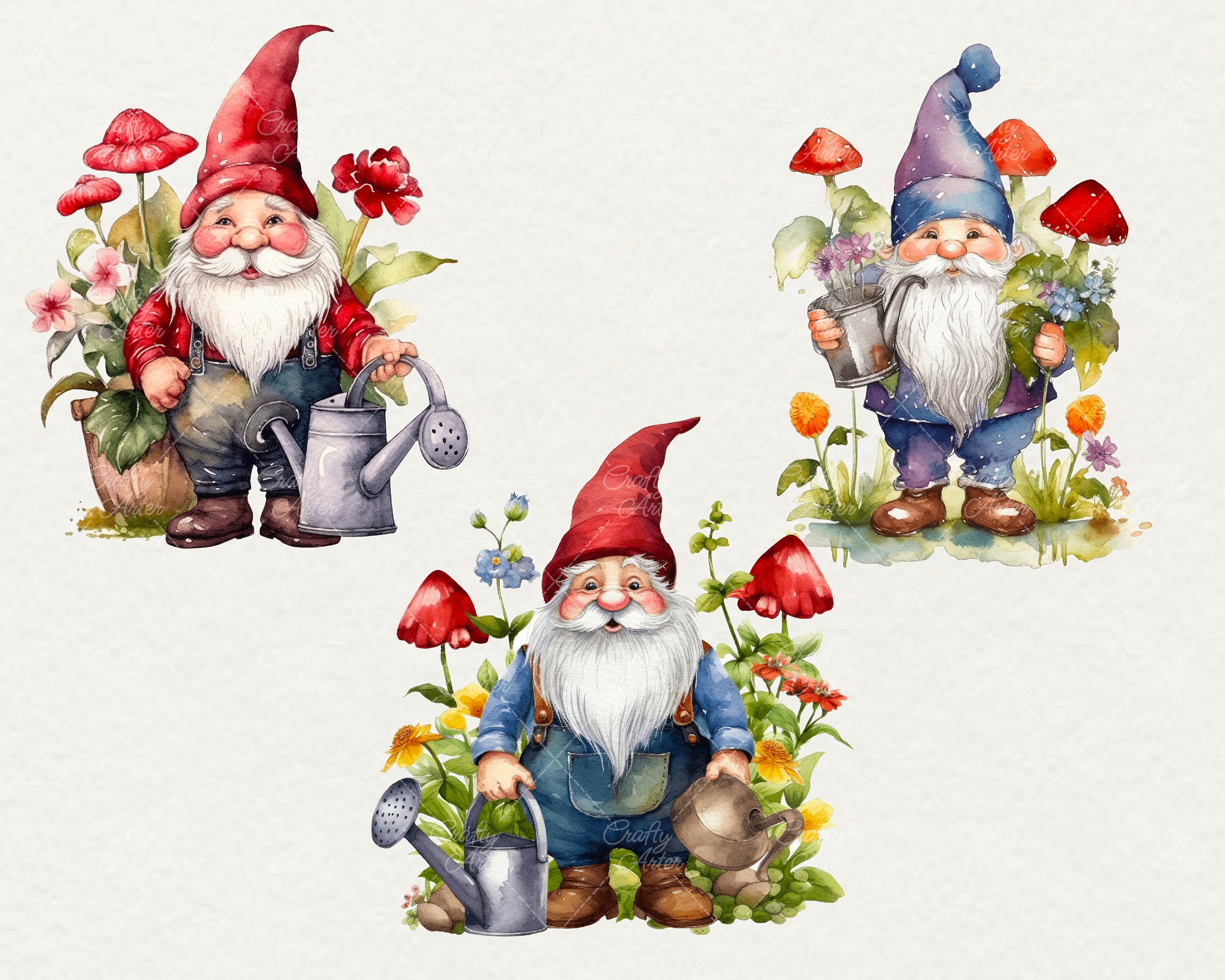 Watercolor Garden Gnome Clipart: Floral Fantasy PNG (commercial Use) - Etsy
