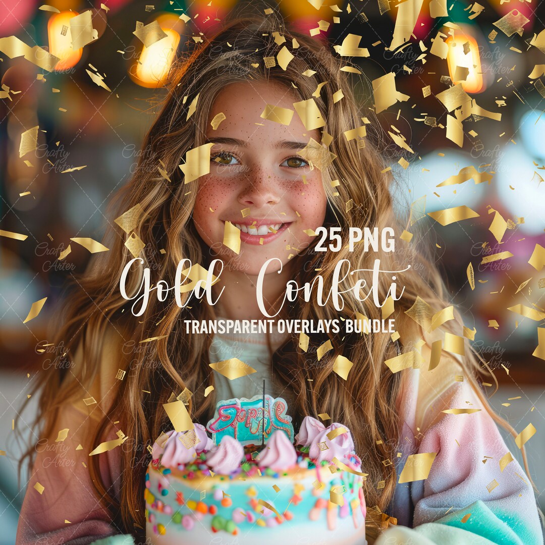 Gold Confetti Overlays, 25 Png Golden Realistic Confetti, Gold Foil ...