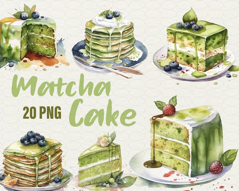 Matcha Cakes Clipart Set Green Tea Cake Cream Multi Layers - Etsy