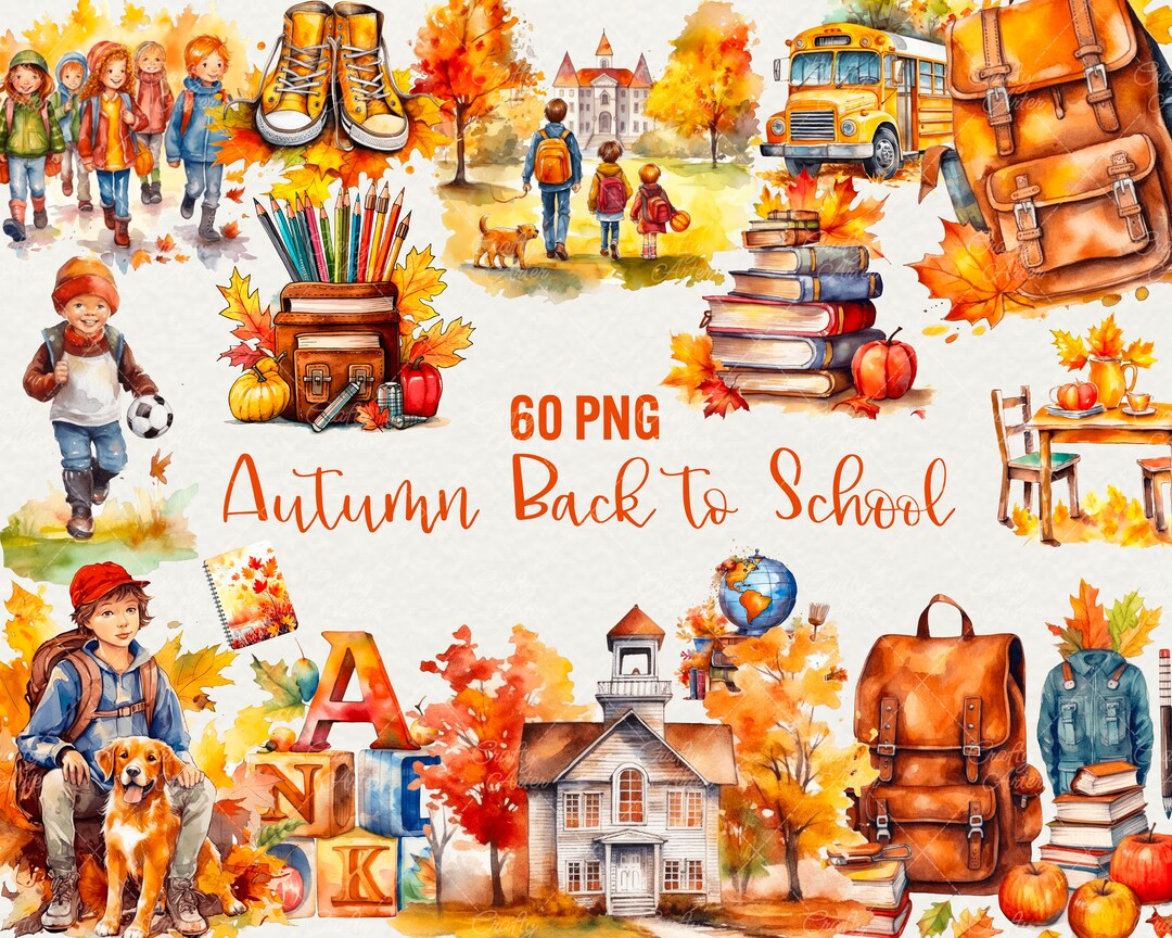 Watercolor Autumn Back to School Clipart, Back to School Graphics, Kids ...