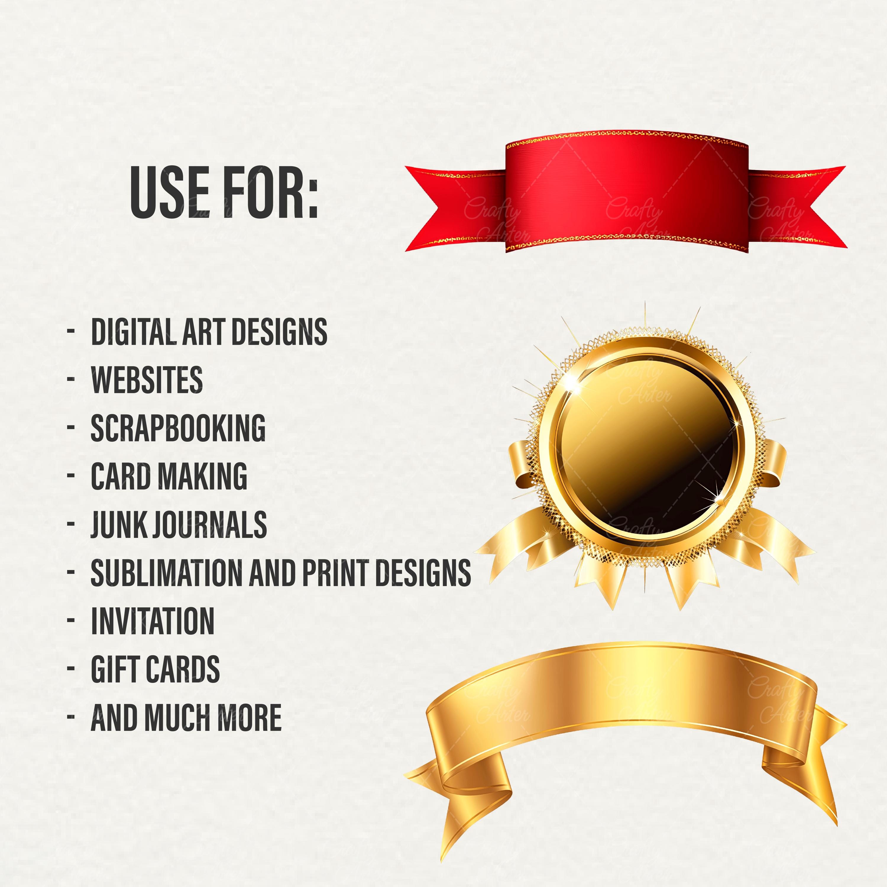 Red and Gold Ribbon Banners Clipart: 50 PNG Graphics (commercial Use ...