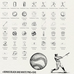 Vintage Baseball Clipart Bundle: Retro Sports Illustrations (PNG, SVG ...