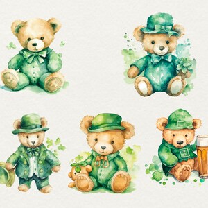 Watercolor St Patricks Teddy Bear Clipart, 20 PNG St Patrick's Day ...