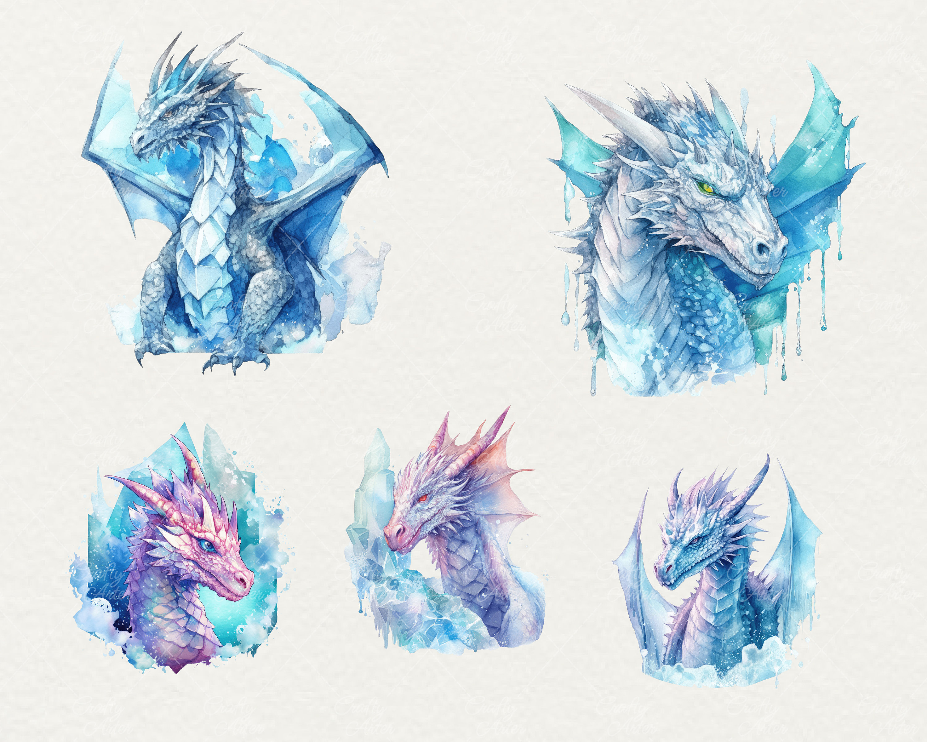 Ice Dragon Clipart 28 PNG Watercolor Dragons Fantasy Dragon - Etsy