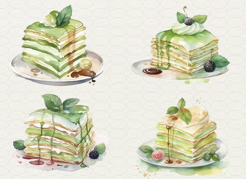 Matcha Cakes Clipart Set Green Tea Cake Cream Multi Layers - Etsy