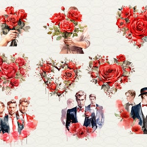 Watercolor Red Roses Clipart, Floral Watercolor 49 PNG Vintage Love ...