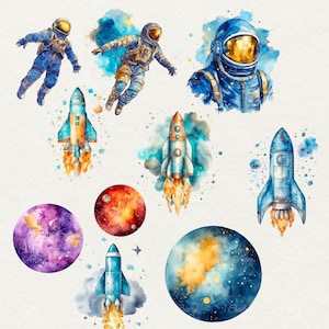 Watercolor Cosmos Planets Clipart, Astronaut Cosmos Clipart Bundle, 36 ...