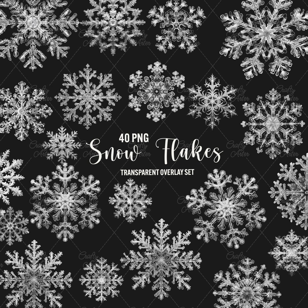 Snowflakes Clipart, 40 Png White Snow Flakes, Winter Snowflake Overlays ...