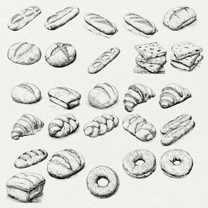 Bread Line Art Clipart, 92 Png Bakery Line Drawing Graphics, Artisan ...