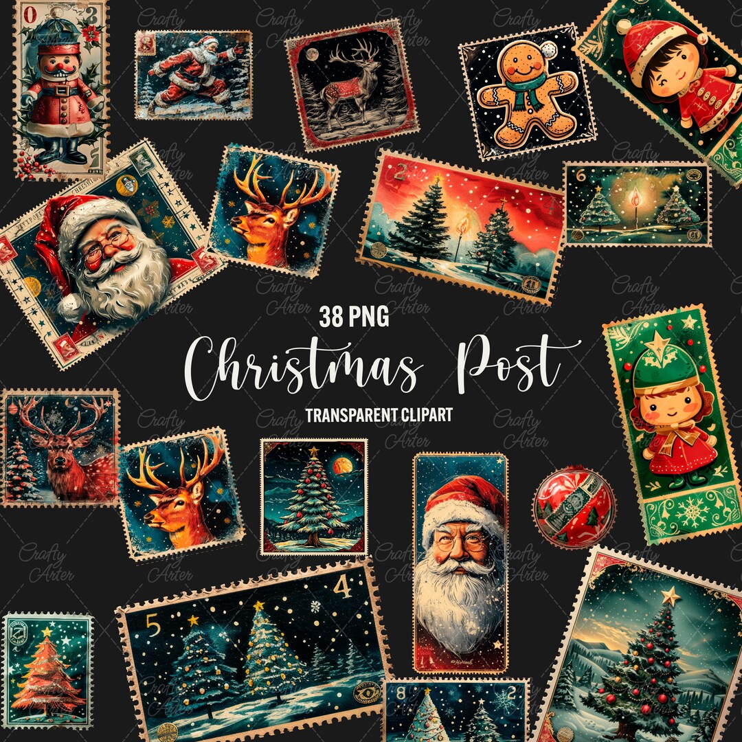 Christmas Stamps Clipart, 38 Png Christmas Postage Stamp, Santa ...