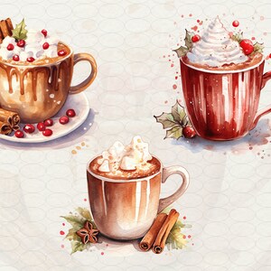 Watercolor Hot Chocolate Clipart, 20 Png Watercolor Christmas Clipart ...