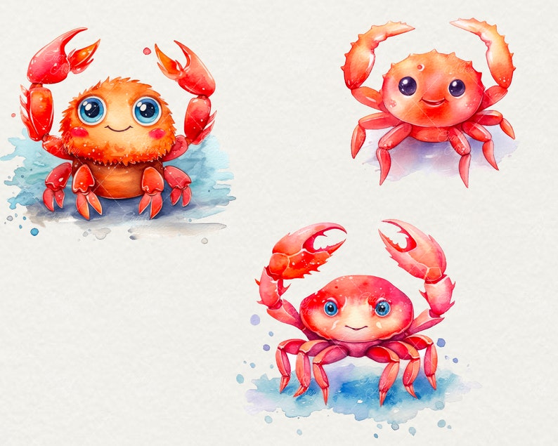 Watercolor Baby Crab Clipart: Sea Animals PNG (21 Files) - Etsy