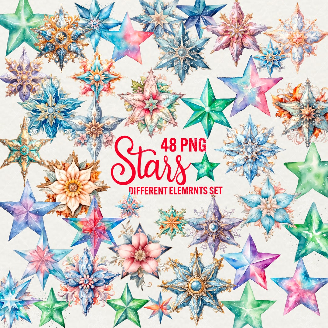 Watercolor Christmas Stars Clipart, 48 Png Christmas Tree Star Clipart ...