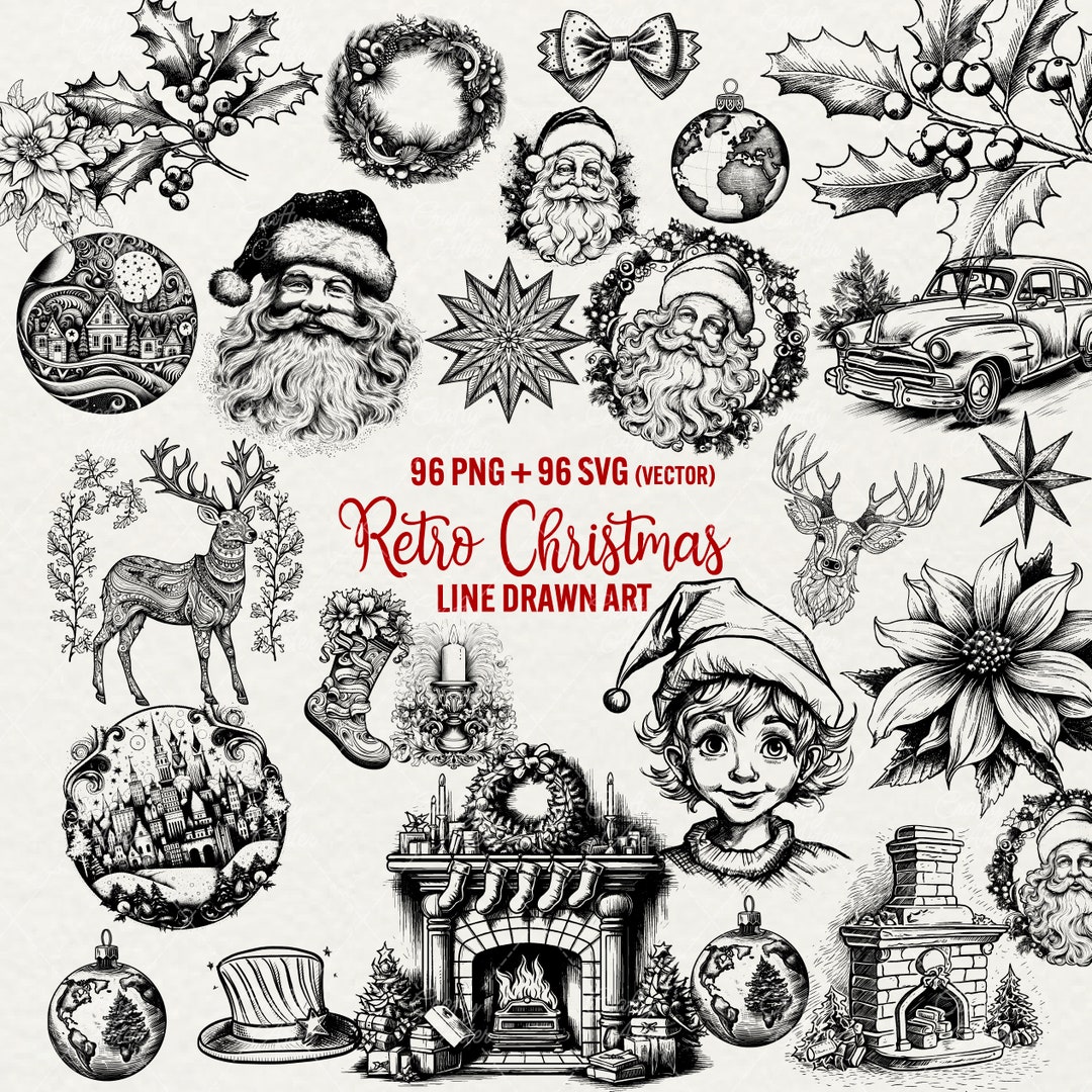 Retro Christmas Winter Clipart, 96 Png and Svg Set Christmas Art Winter ...